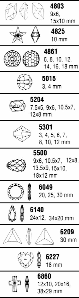 Colors / Size Charts - Rhinestone Shapes | Dreamtime Creations
